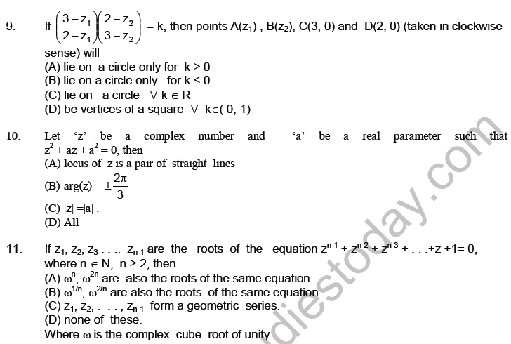 JEE Mathematics Complex Numbers MCQs Set C with Answers